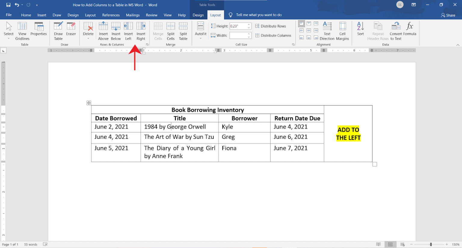 How To Add Columns To A Table In MS Word OfficeBeginner