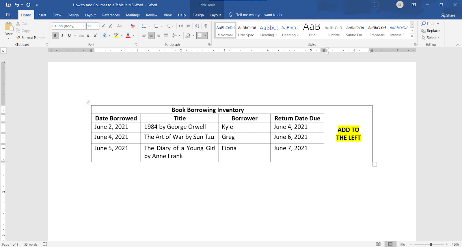 How To Add Columns To A Table In MS Word OfficeBeginner
