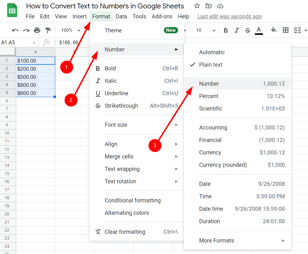 How To Convert Text To Numbers In Google Sheets OfficeBeginner