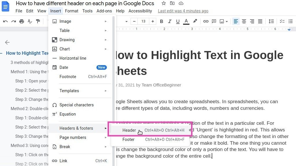 How To Have Different Headers On Each Page In Google Docs OfficeBeginner