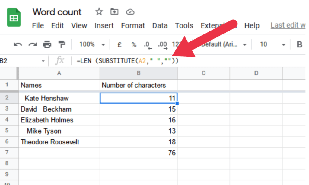 How To Count Characters In Google Sheets OfficeBeginner How To Count Characters In Google Sheets OfficeBeginner