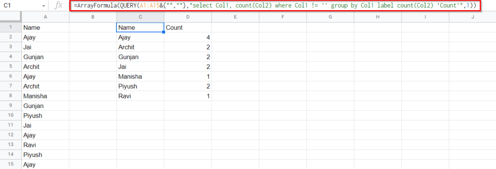 How To Count The Number Of Occurrences In A Column In Google Sheets 