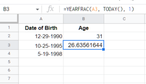 How to Calculate Age from Date of Birth in Google Sheets - OfficeBeginner