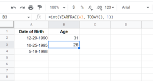 How to Calculate Age from Date of Birth in Google Sheets - OfficeBeginner